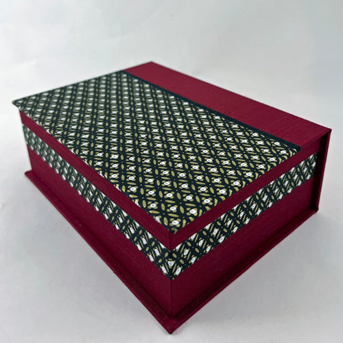 Decorative Box with Hinged Lid: Deep Red Asahi Bookcloth, Chiyogami ...